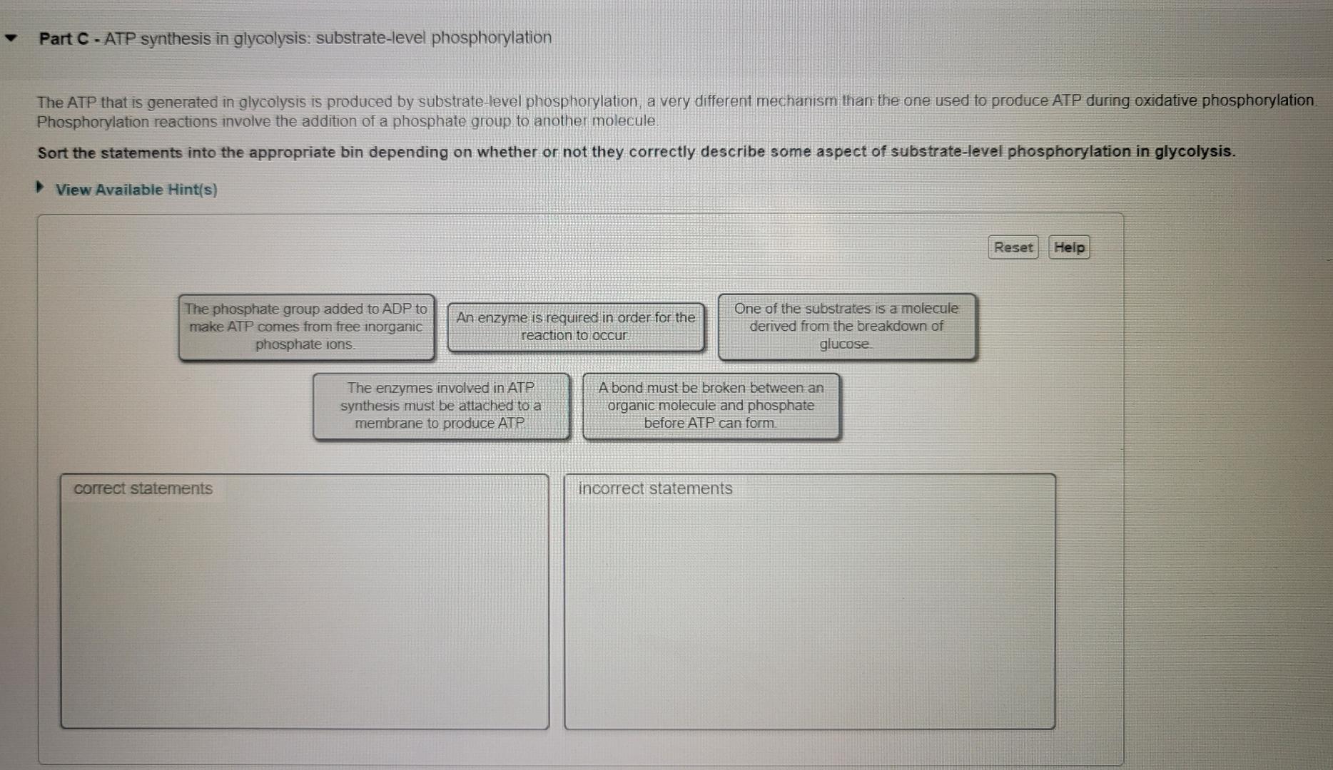 Solved Part C - ﻿ATP synthesis in glycolysis: | Chegg.com