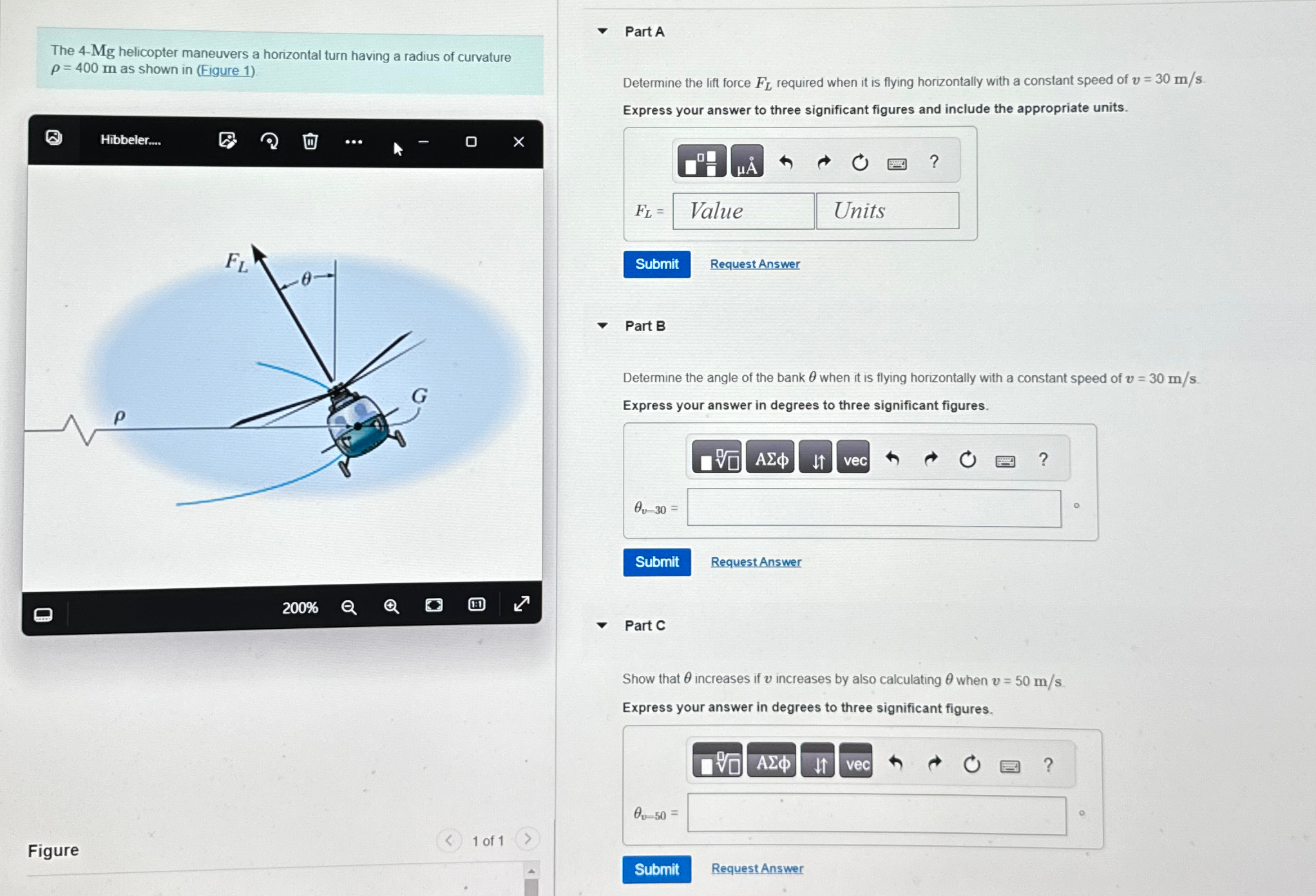 The 4-Mg ﻿helicopter maneuvers a horizontal turn | Chegg.com