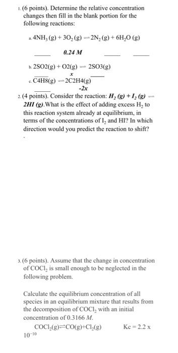 Solved 1. (6 points). Determine the relative concentration | Chegg.com