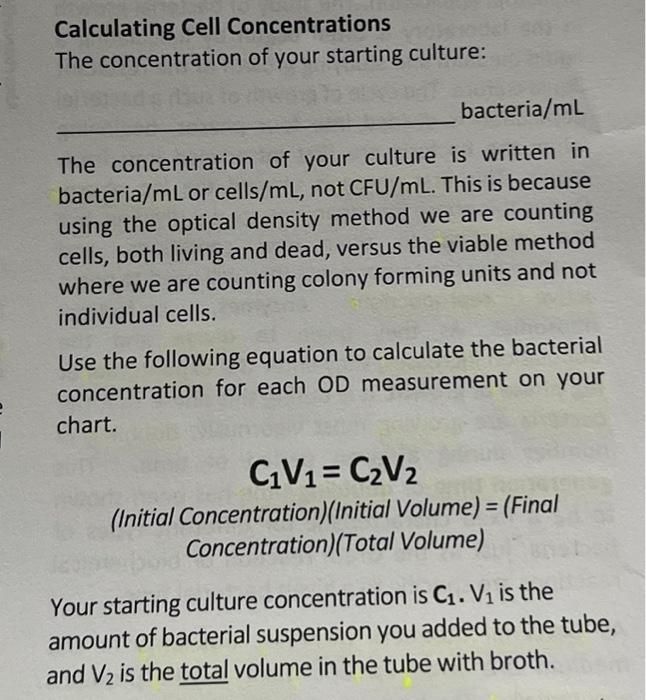 Solved Calculating Cell Concentrations The concentration of | Chegg.com