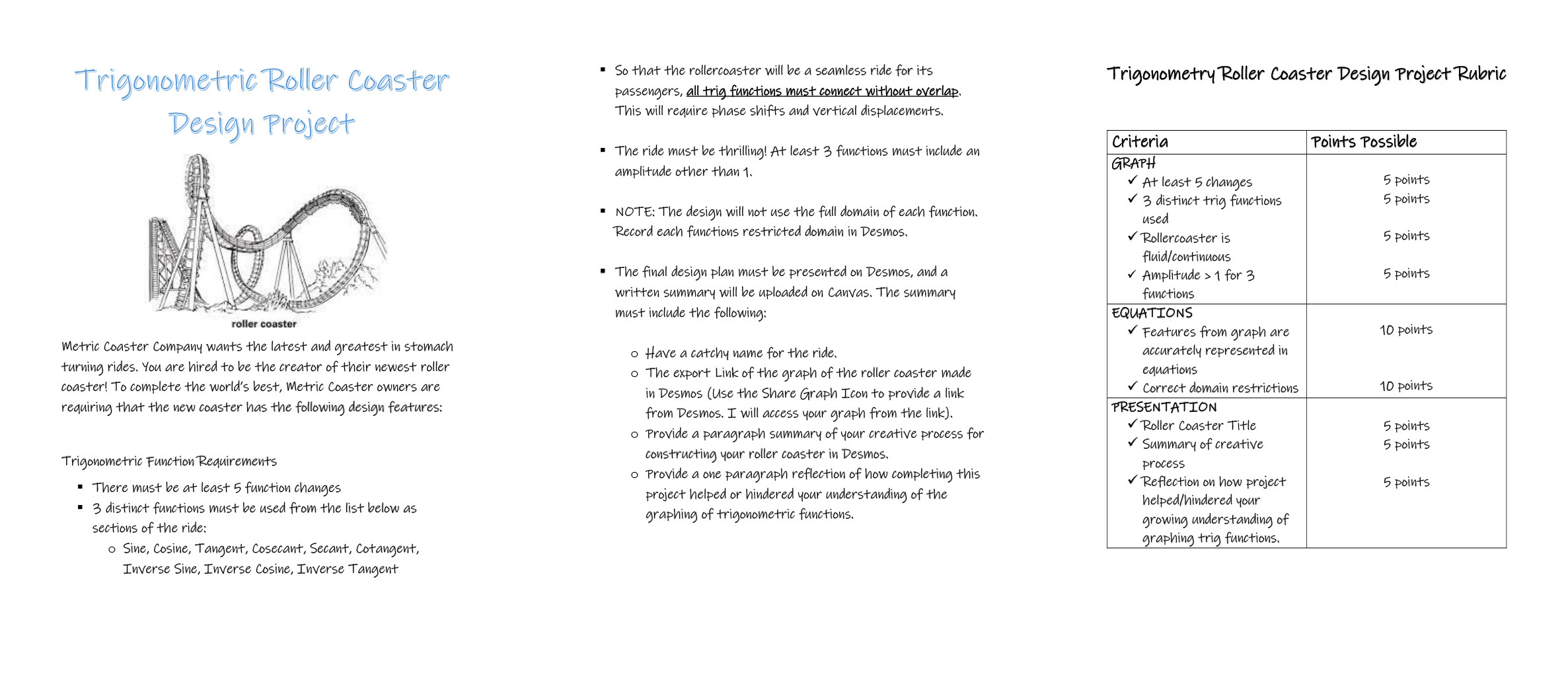 Solved Trigonometric Roller CoasterDesign ProjectMetric | Chegg.com