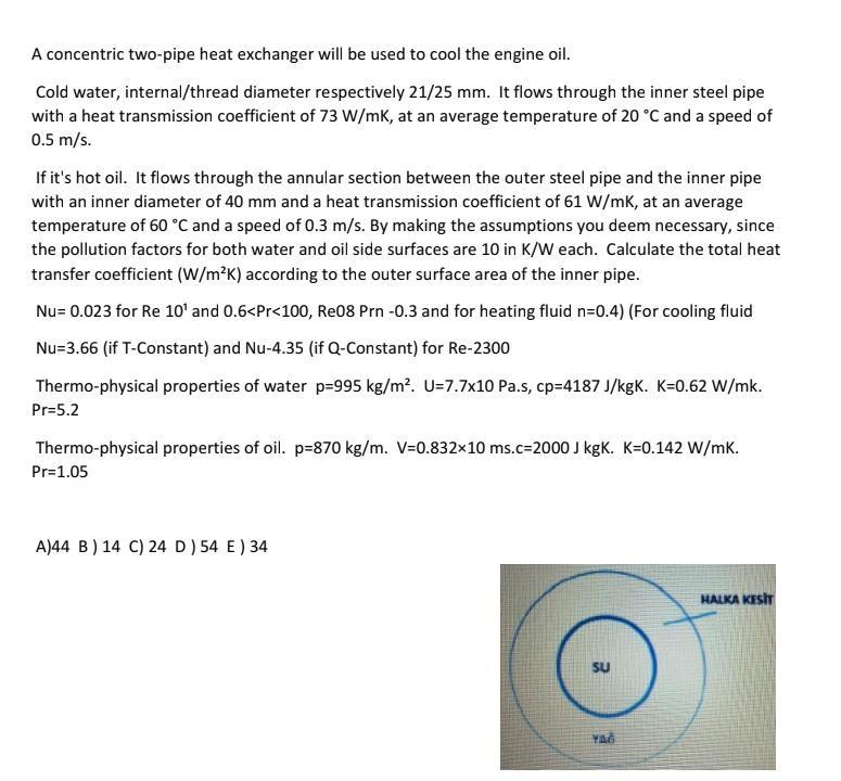 Solved A concentric two-pipe heat exchanger will be used to | Chegg.com