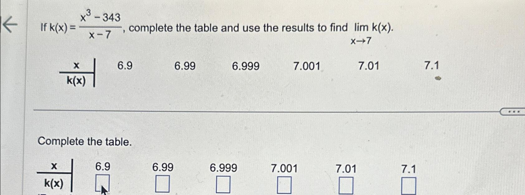Solved If k(x)=x3-343x-7, ﻿complete the table and use the | Chegg.com