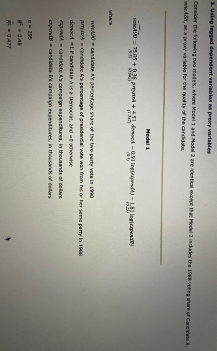 Solved 3. Using lagged dependent variables as proxy | Chegg.com