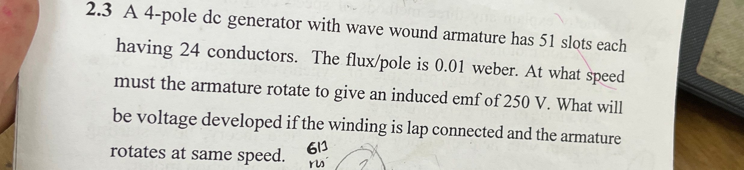 Solved 2.3 ﻿A 4-pole dc generator with wave wound armature | Chegg.com