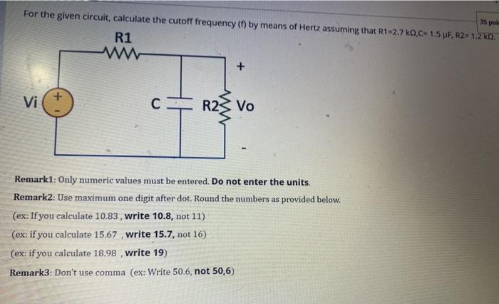 Solved For the given circuit, calculate the cutoff frequency | Chegg.com
