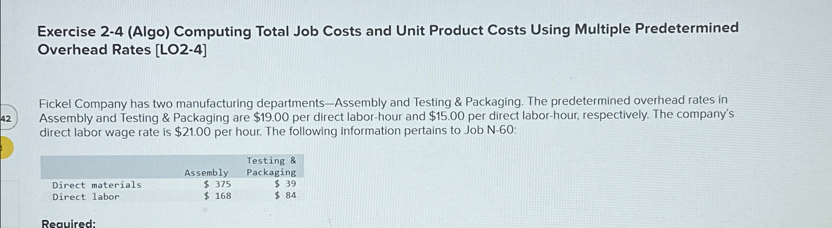 Exercise 2-4 (Algo) ﻿Computing Total Job Costs and | Chegg.com