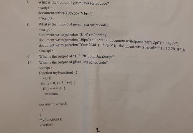 Solved 7 8 9 10 What Is The Output Of Given Java Script