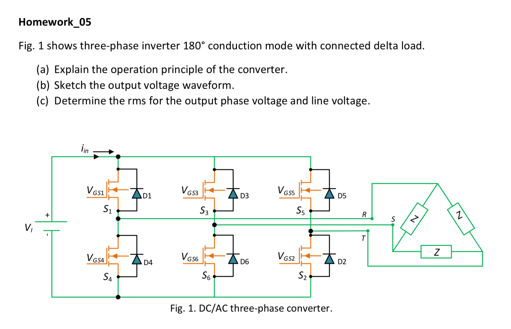Solved Homework_05Fig. 1 ﻿shows three-phase inverter 180° | Chegg.com