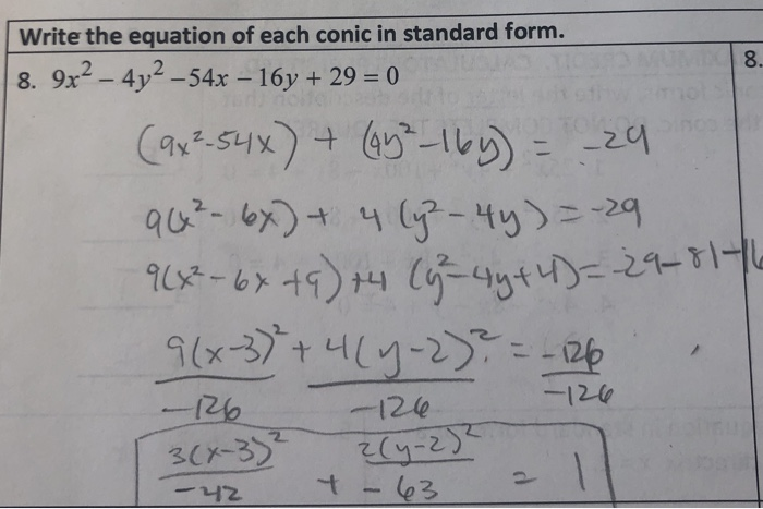 Solved Write the equation of each conic in standard form. 8. | Chegg.com