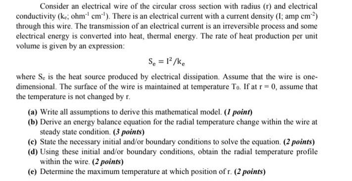 Solved Consider an electrical wire of the circular cross | Chegg.com