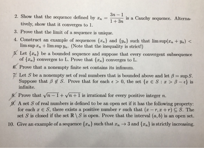 Solved 3n - 1 2. Show that the sequence defined by In = is a | Chegg.com