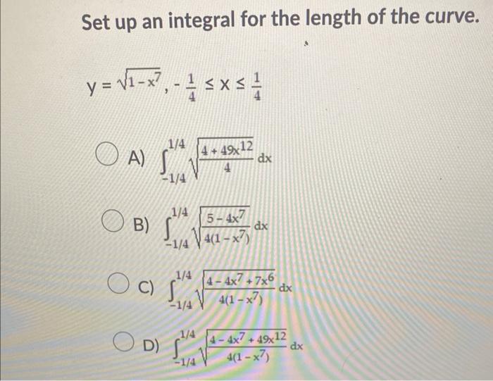 Solved Set up an integral for the length of the curve. | Chegg.com