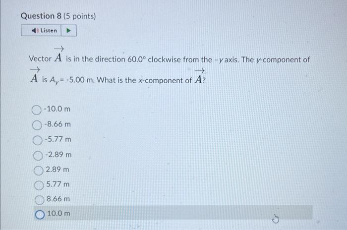 Solved Vector A is in the direction 60.0∘ clockwise from the | Chegg.com