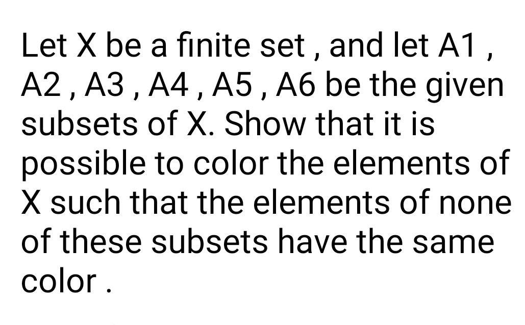 Solved Let X be a finite set, and let A1, A2, A3, A4, A5, A6 | Chegg.com