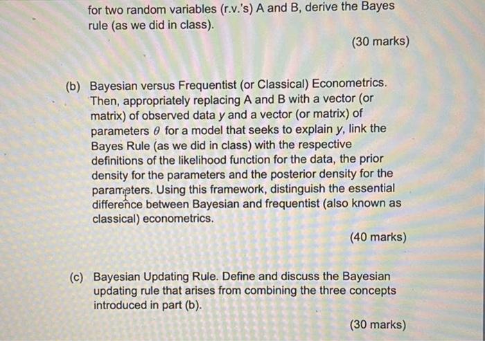 Solved 9 Bayesian Econometric Methods A Deriving The