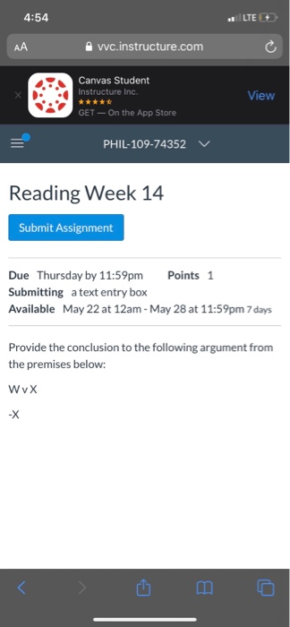 4:54 - UE AA wc.instructure.com Canvas Student | Chegg.com