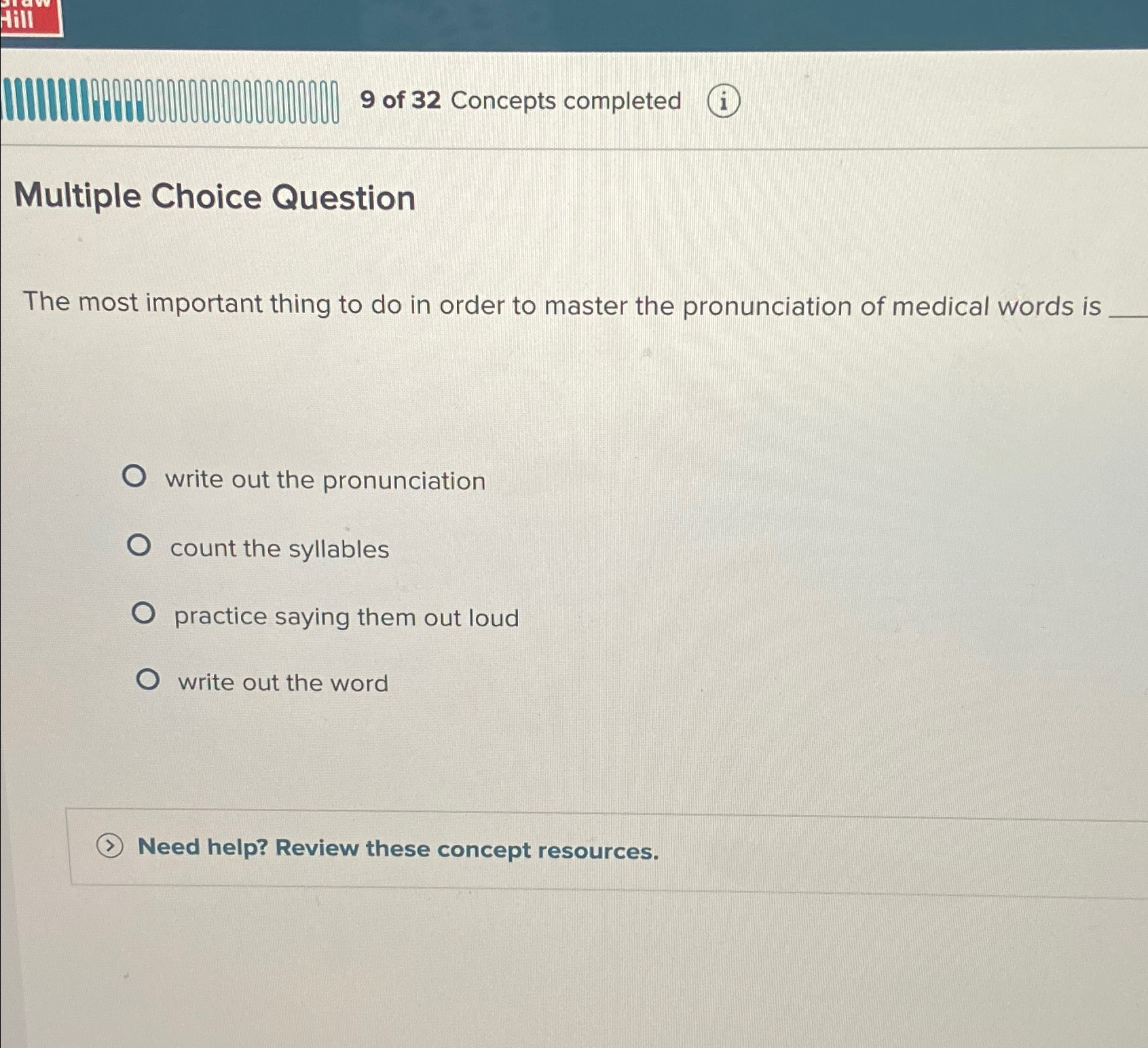 Solved 9 ﻿of 32 ﻿Concepts completed(i)Multiple Choice | Chegg.com