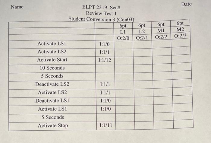 Solved Name Review Test 1 Date Student Conversion 3 (Con03) | Chegg.com