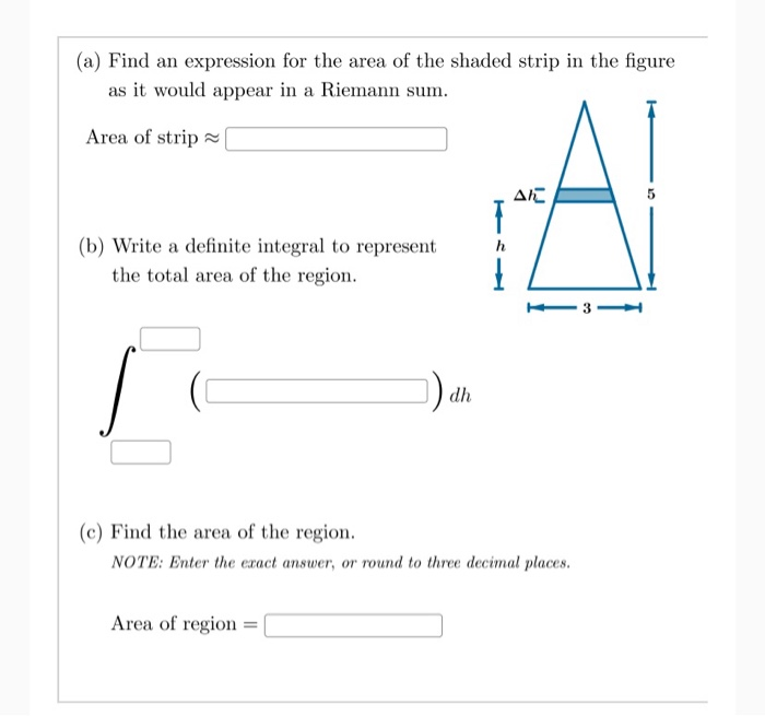 Solved Give an equation representing the area of the strip | Chegg.com