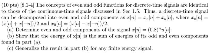 Solved (10 pts) (8.1-4) The concepts of even and odd | Chegg.com