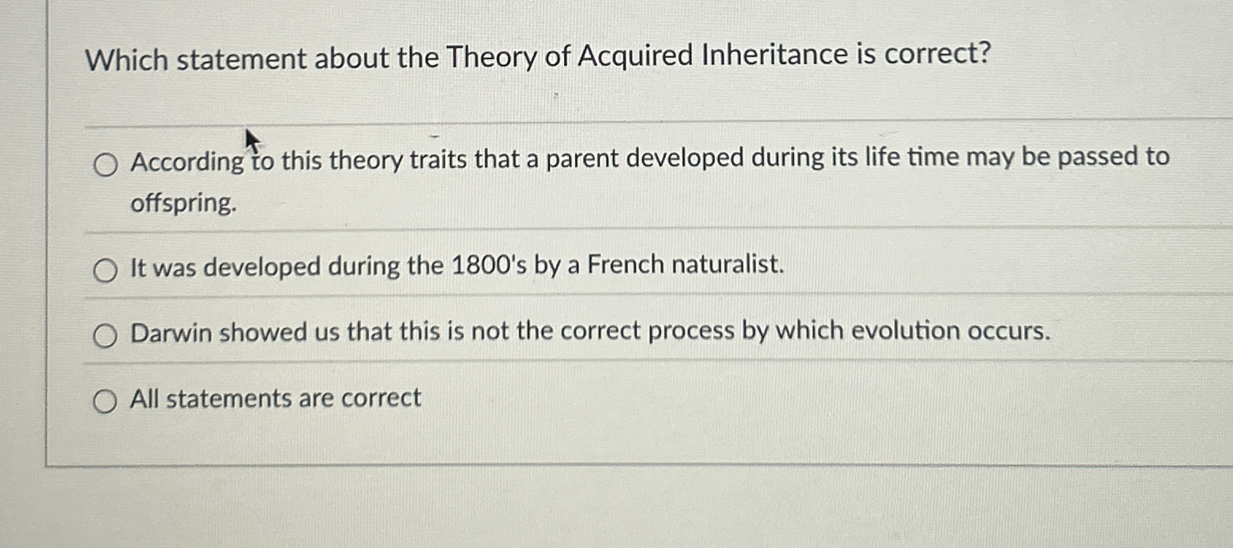 Solved Which statement about the Theory of Acquired | Chegg.com