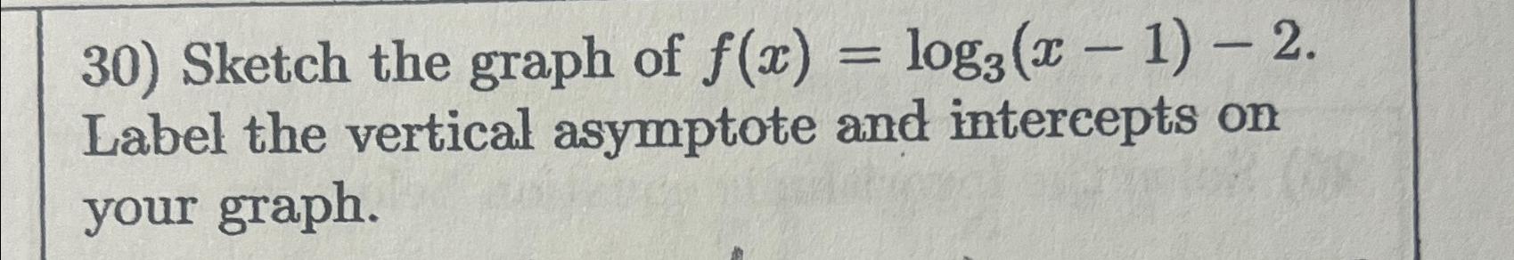 Solved Sketch the graph of f(x)=log3(x-1)-2. ﻿Label the | Chegg.com