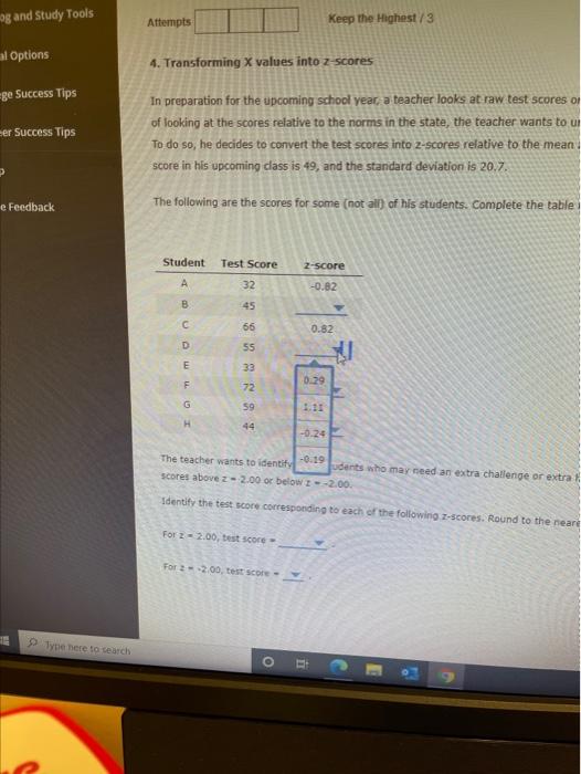 Solved 4. Transforming X values into z scores In preparation | Chegg.com
