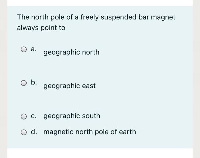 Solved The north pole of a freely suspended bar magnet | Chegg.com