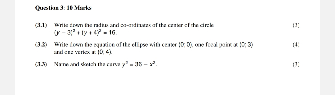 Solved Question 3: 10 ﻿Marks(3.1) ﻿Write down the radius and | Chegg.com