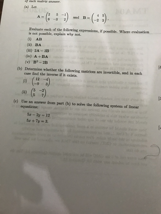Solved of each matrix answer. (a) Let 2 A- 5 -1 -3 and B 6 | Chegg.com