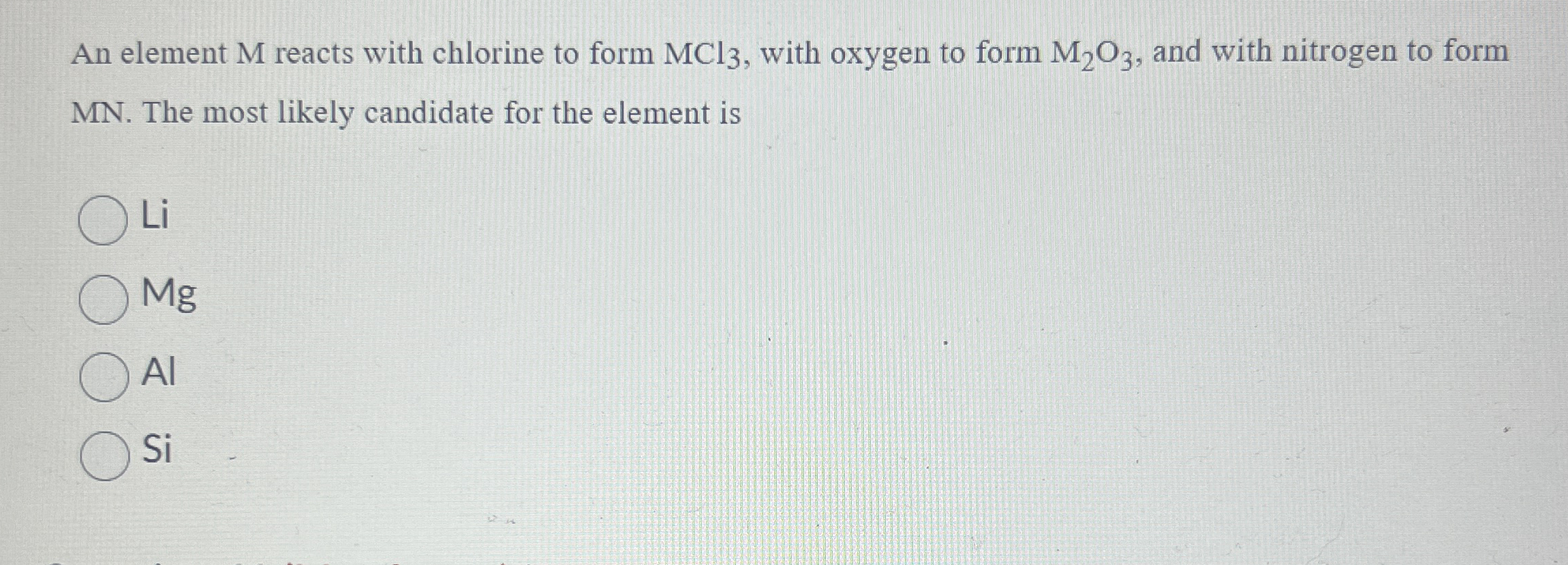 Solved An element M reacts with chlorine to form MCl3, ﻿with | Chegg.com