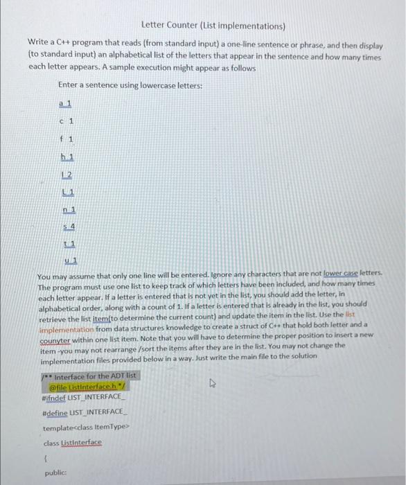 Solved Letter Counter (List implementations) Write a C++ | Chegg.com