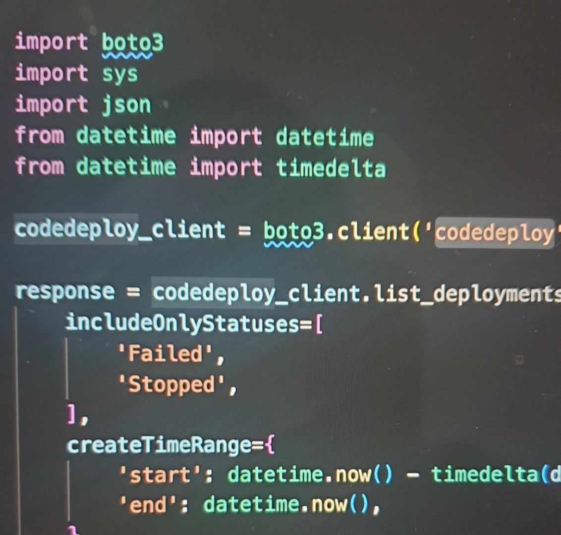 Solved import boto3 import sys import json from datetime | Chegg.com