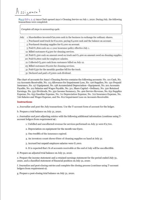 Solved Assignment P4-5 (LO 1.2. 4) Anya Clark opened Anya's | Chegg.com