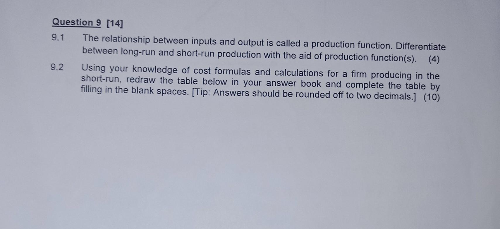 Solved Question 9 [14] 9.1 The relationship between inputs | Chegg.com