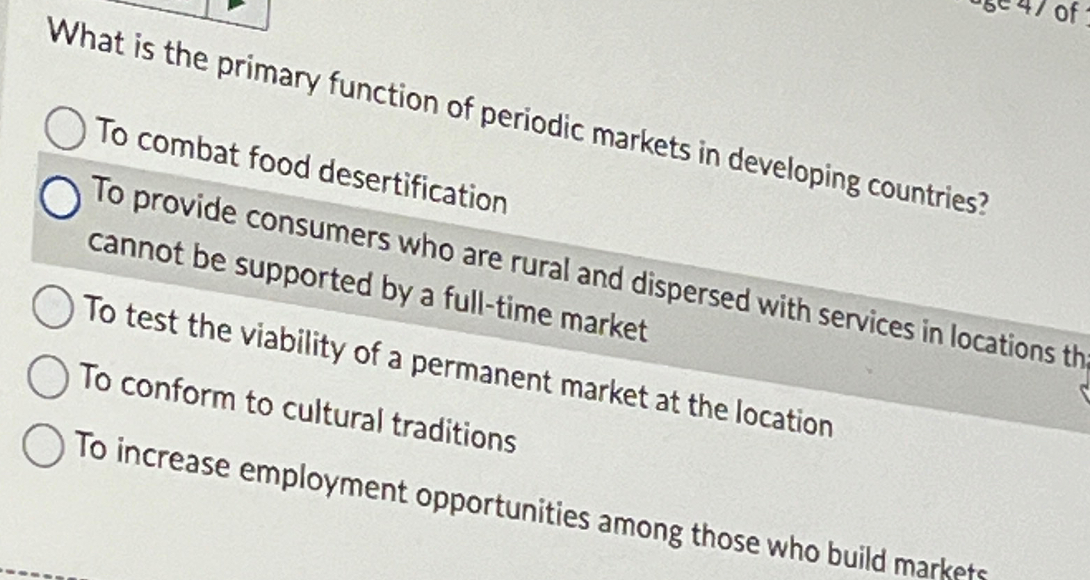 Solved What is the primary function of periodic markets in | Chegg.com