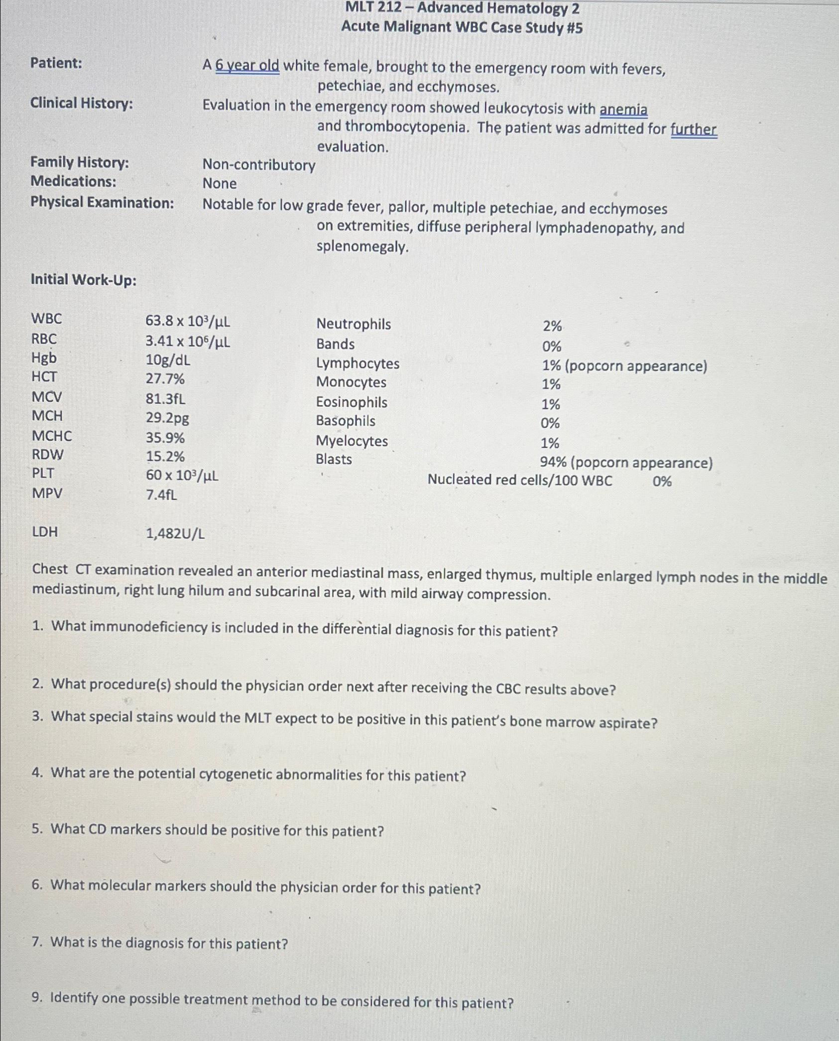 Solved MLT 212 - ﻿Advanced Hematology 2Acute Malignant WBC | Chegg.com