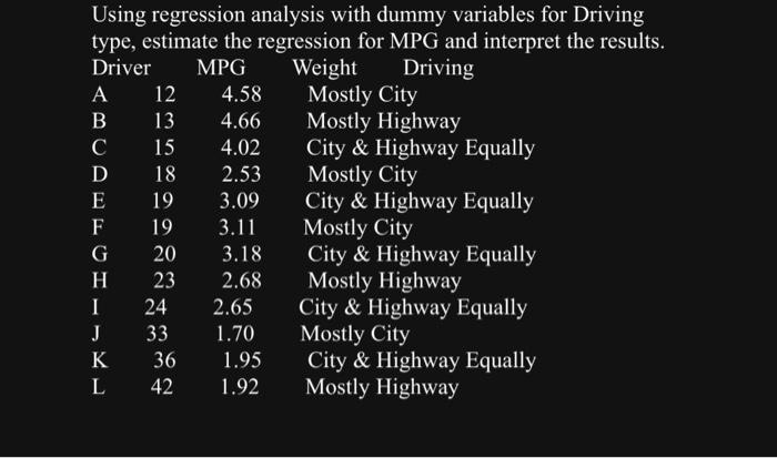 Solved Using regression analysis with dummy variables for | Chegg.com