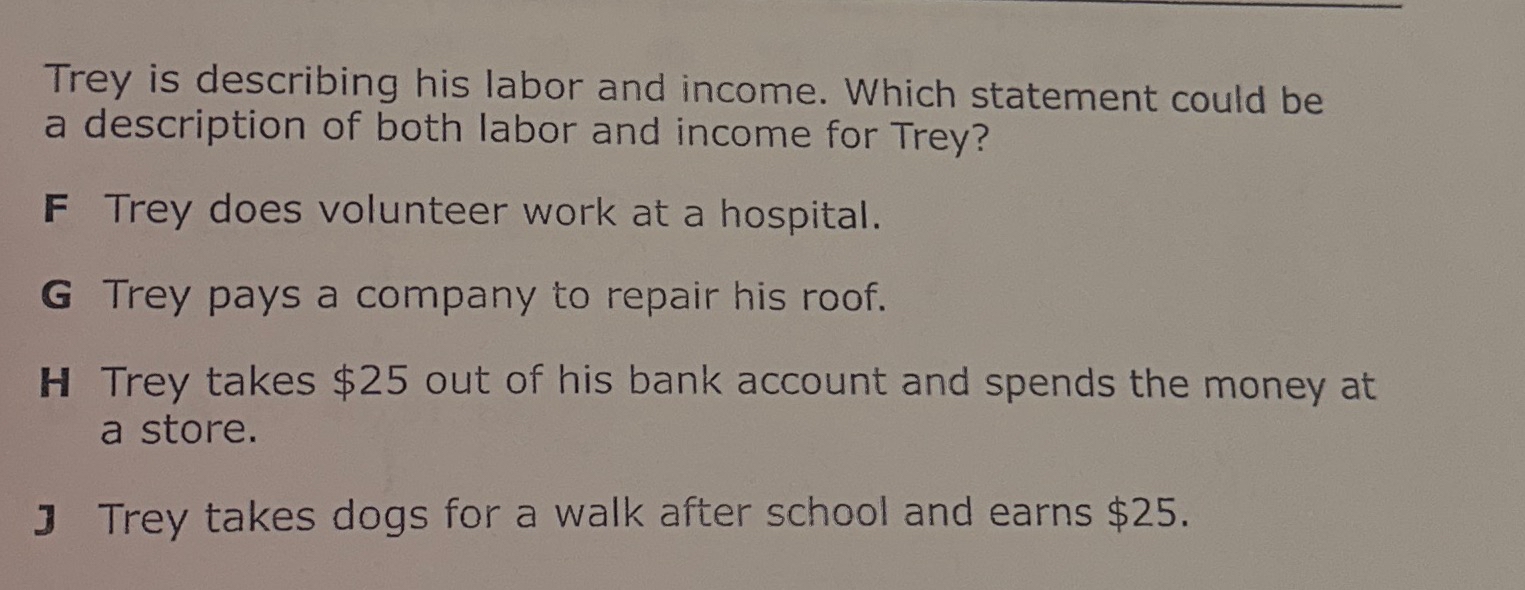 Solved Trey is describing his labor and income. Which | Chegg.com