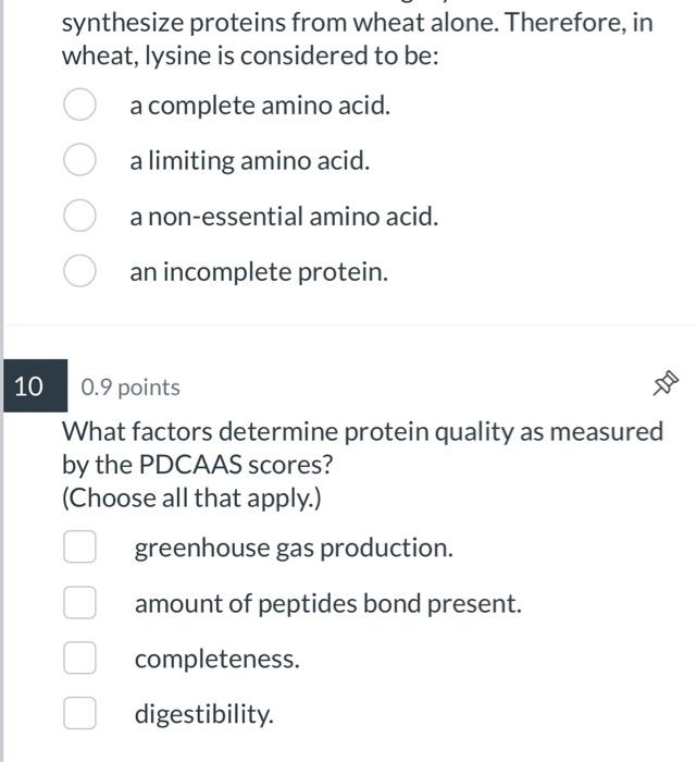 Solved synthesize proteins from wheat alone. Therefore, in | Chegg.com