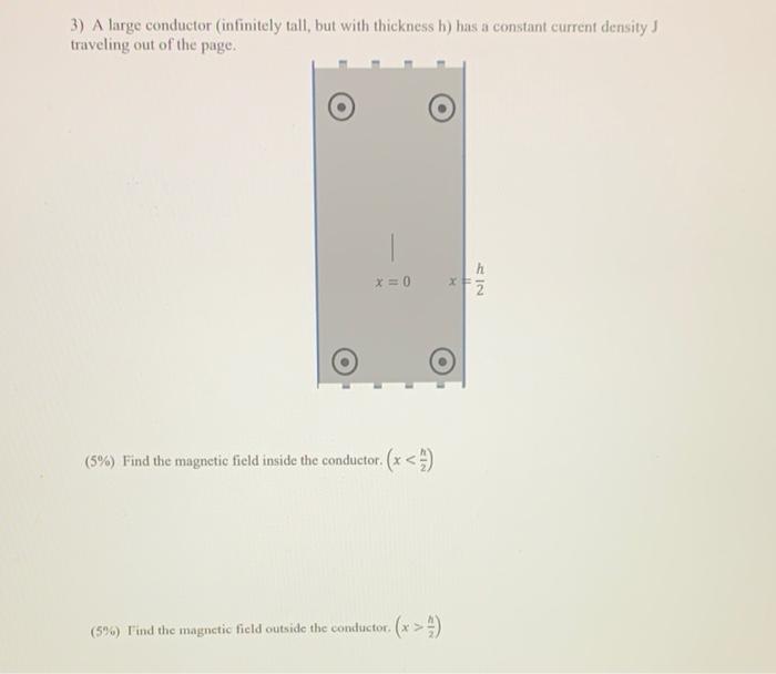 Solved 3) A large conductor (infinitely tall, but with | Chegg.com