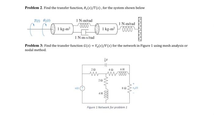 Solved Problem 2. Find the transfer function, θ1(s)/T(s), | Chegg.com