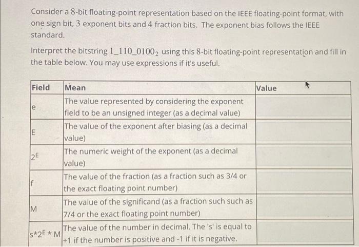 Consider a 8-bit floating-point representation based | Chegg.com