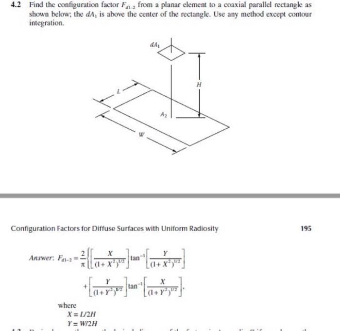 4.2 Find the configuration factor Fd−2 from a planar | Chegg.com