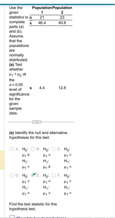 Solved (a) Identify the null and alternative hypotheses for | Chegg.com