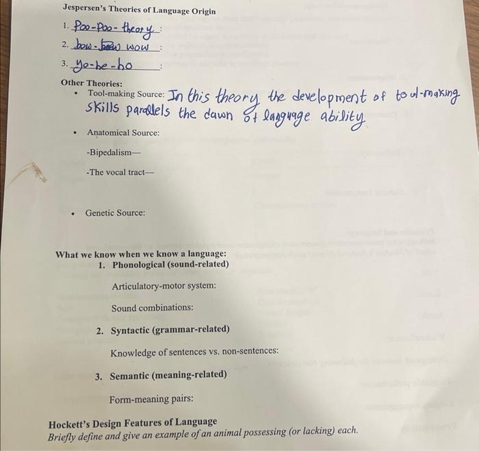 Jespersen's Theories of Language Origin 1. Poo-Poo - | Chegg.com