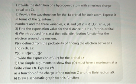 Solved Provide the definition of a hydrogenic atom with a | Chegg.com