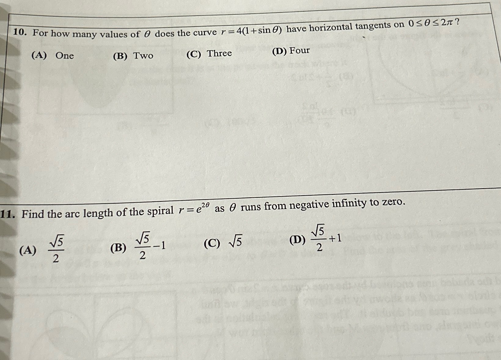 Solved 10. ﻿For how many values of θ ﻿does the curve | Chegg.com