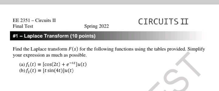 Solved CIRCUITS II EE 2351 - Circuits II Final Test Spring | Chegg.com